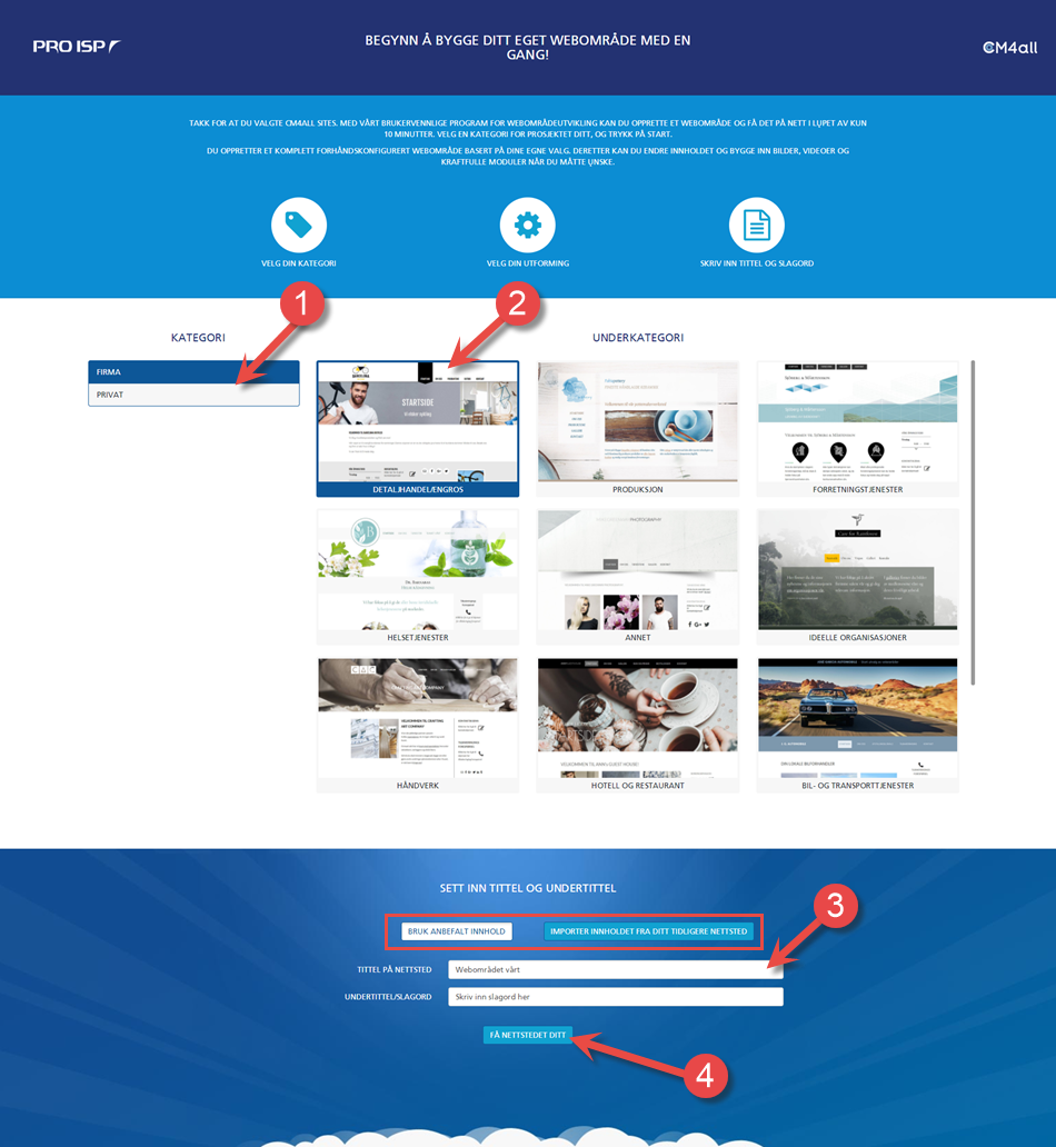 Hvordan bruke nettsidebyggeren? - PRO ISP