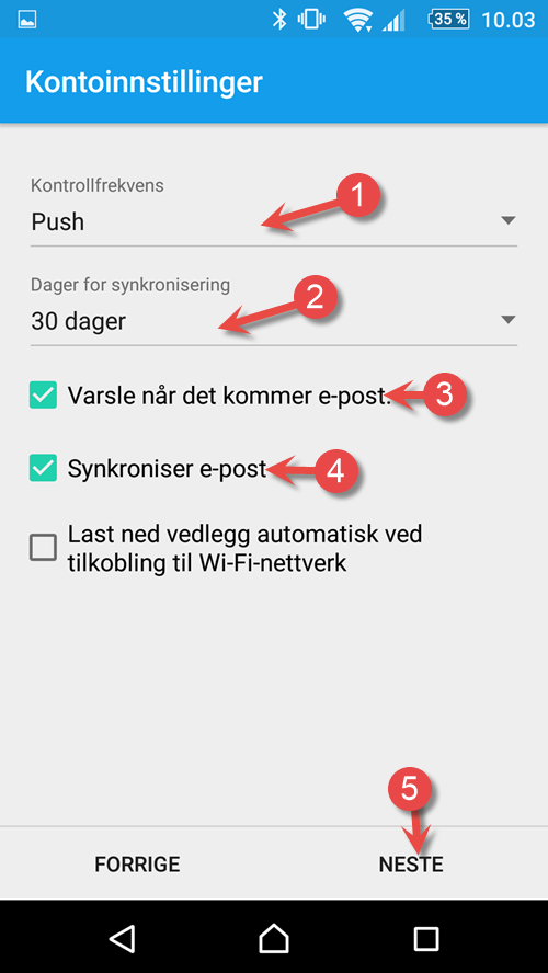 Oppsett av e-postkonto i Android - PRO ISP